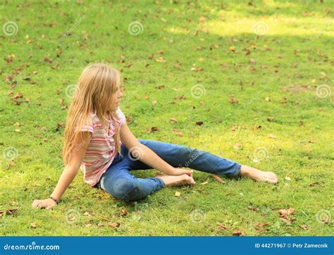 Barefoot Girl On Meadow Stock Image Image Of Sadness 44271967