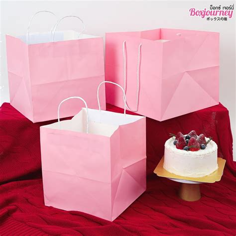Boxjourney ถุงกระดาษหูเกลียว ใส่กล่องเค้ก 1 4 ปอนด์ สีชมพูและสีชมพูเข้ม 10 ชิ้น แพ็ค Shopee