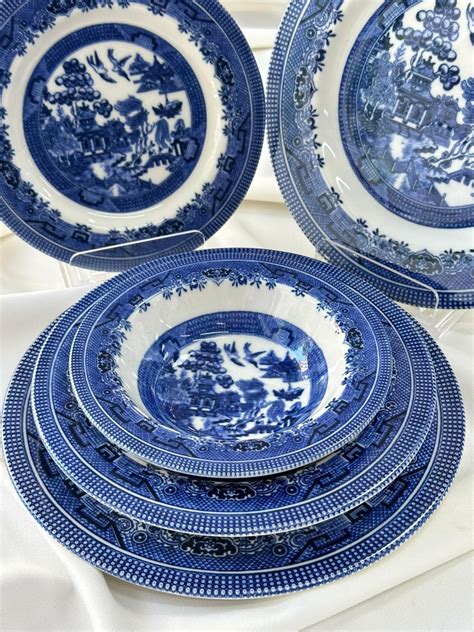 Blue Willow Porcelain Dinner Set For 6 24 Pieces Chinoiserie Blue