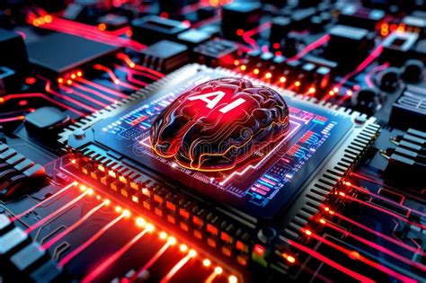 Ai Processor On A Neon Lit Circuit Board Representing Advanced Technology And Digital