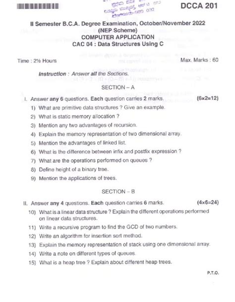 1st Year Bca Nep 2nd Sem Data Structures Using C Questionpaper