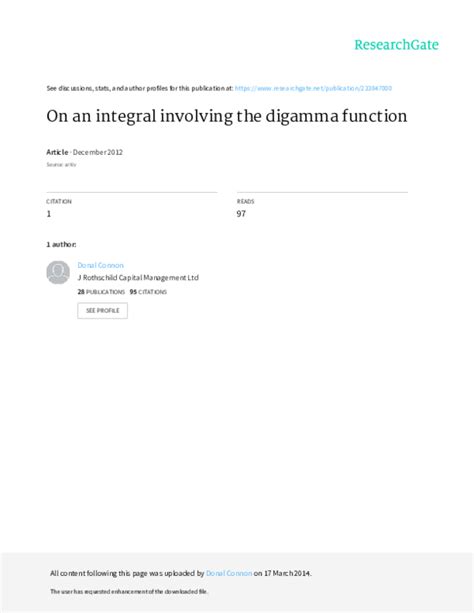 Pdf On An Integral Involving The Digamma Function