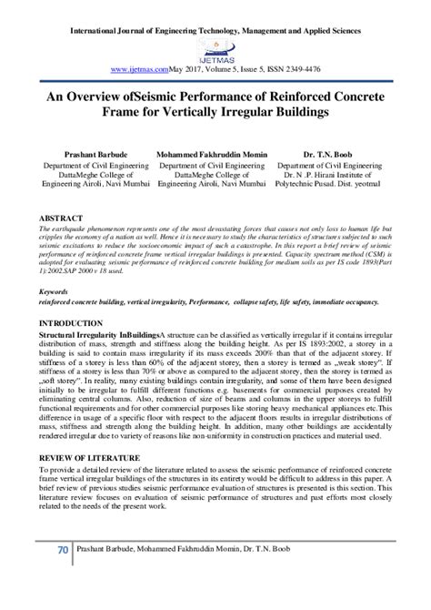 Pdf An Overview Ofseismic Performance Of Reinforced Concrete Frame