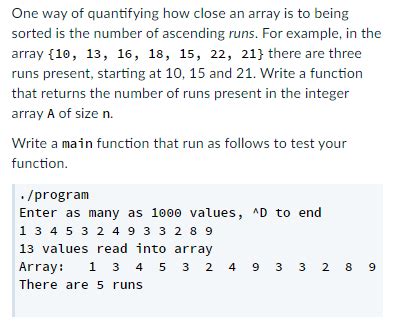 Solved One Way Of Quantifying How Close An Array Is To Being Chegg Com