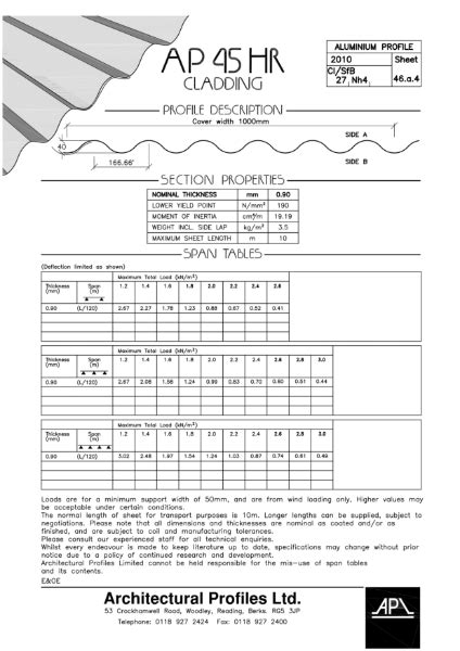 Ap45hr Aluminium Cladding Data Sheet Nbs Source