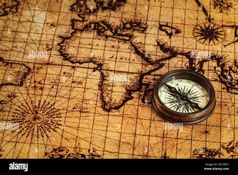 Old Vintage Compass On Ancient Map Stock Photo Alamy