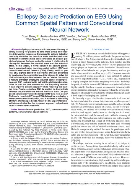 Pdf Epilepsy Seizure Prediction On Eeg Using Common Spatial Pattern