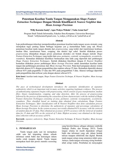 Pdf Penentuan Keaslian Tanda Tangan Menggunakan Shape Feature Extraction Techniques Dengan