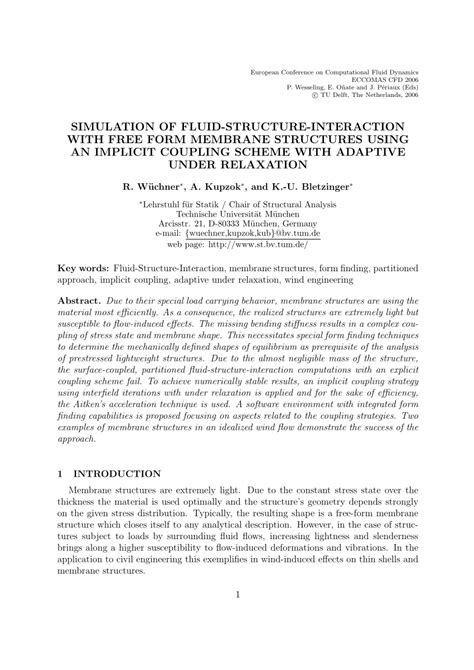 Pdf Simulation Of Fluid Structure Interaction With Free Form Membrane