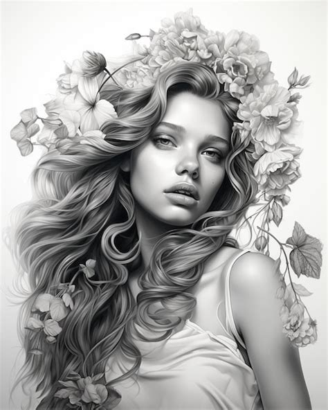 Girl Surrounded By Flowers Drawing Premium Ai Generated Image