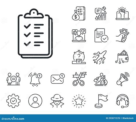 Checklist Line Icon Clipboard Document Sign Salaryman Gender Equality And Alert Bell Vector