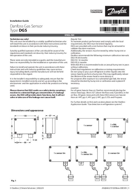 Danfoss Gas Sensor Dgs Installation Guide Safety Instructions