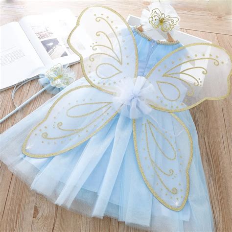 아기 소녀 드레스 날개 나비 요정 코스프레 의상 어린이 소녀 드레스 파티 생일 크리스마스 어린이 의류 신제품 Aliexpress