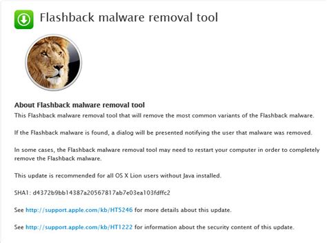 Apple Releases Flashback Malware Removal Tool For OS X Lion Only ZDNET
