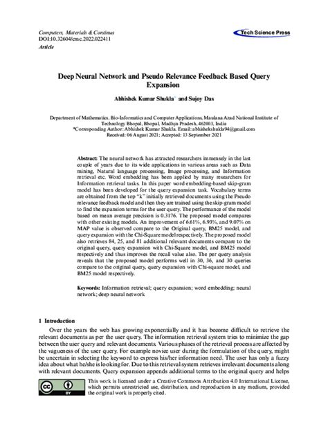 Pdf Deep Neural Network And Pseudo Relevance Feedback Based Query Expansion