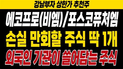 주식 상한가 추천주 에코프로 에코프로비엠 포스코퓨처엠 장 막판 하락 2차전지 손실 극복할 주식 딱 1개 외국인과 기관 특히 연기금이 작정하고 매수하는 주식 강남부자