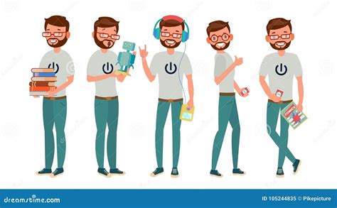 Geek Character Vector Man Classic Geek Nerd Isolated On White Cartoon Illustration Stock