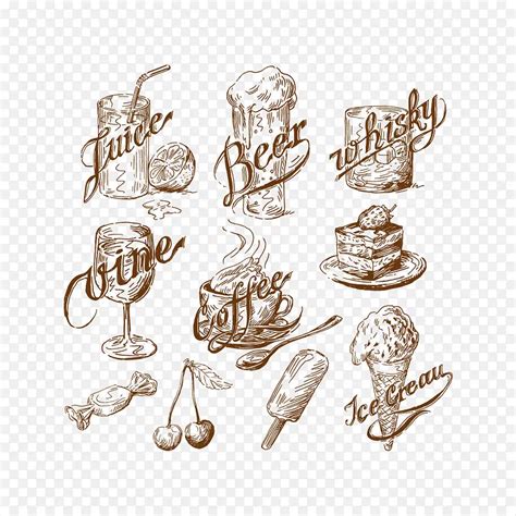 矢量手绘饮料和冰淇淋PNG图片素材下载 图片编号qkprjekk 免抠素材网