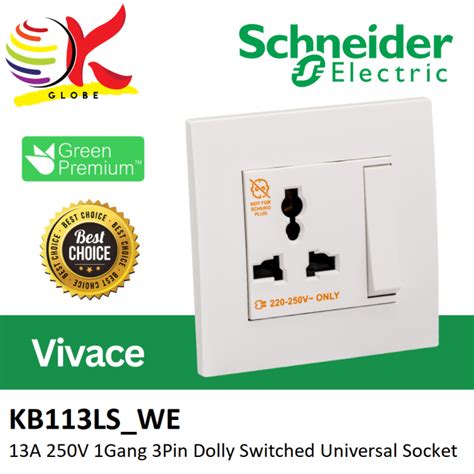 Schneider Electric Vivace Series 13a 250v 1 Gang 3 Pin Dolly Switch Switched Universal Socket