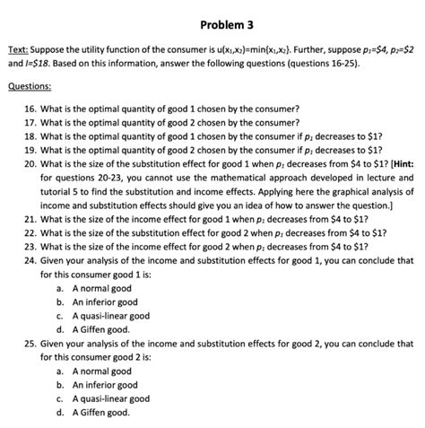 Solved Problem 3 Text Suppose The Utility Function Of The