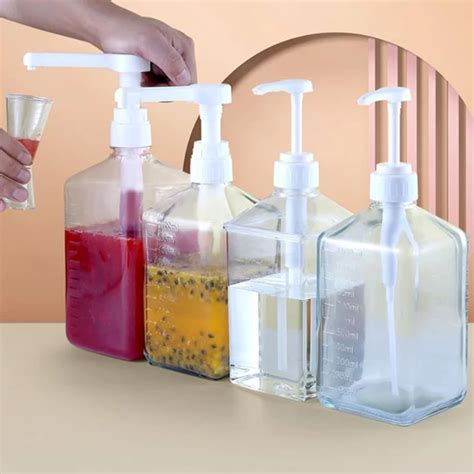 커피 시럽 꿀벌 드립 병 액체 디스펜서 유압 펌프 및 노즐 헤드 주방 용기 범용 스케일 1600ml Aliexpress