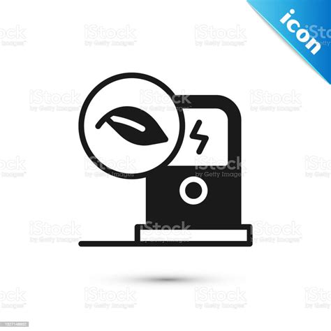 흰색 배경에 고립 된 회색 전기 자동차 충전소 아이콘 에코 전기 연료 펌프 표지판 벡터 개념에 대한 스톡 벡터 아트 및 기타 이미지 개념 교통수단 급유 Istock