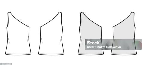 오버사이즈 바디 튜닉 길이 옷자단이 있는 원숄더 탑 탱크 테크니컬 패션 일러스트 플랫 아웃웨어 셔츠 의류 0명에 대한 스톡 벡터 아트 및 기타 이미지 Istock