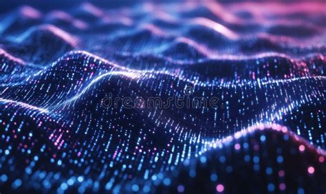 Abstract Digital Wave Pattern With Glowing Pink And Blue Particles