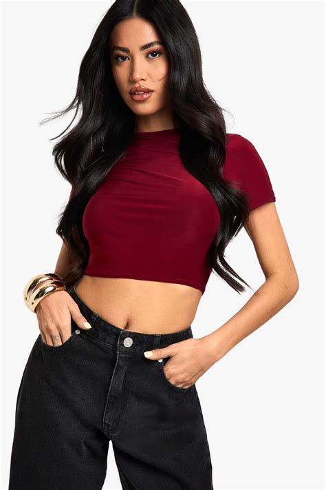 Tops Slinky Basic Short Sleeve Crop Top Boohoo