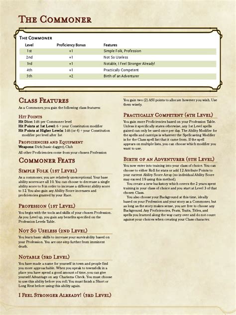 The Commoner Class Features Pdf Role Playing Games Gaming The Commoner Class Features Pdf Role Playing Games Gaming