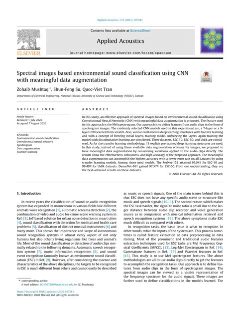 Pdf Spectral Images Based Environmental Sound Classification Using Cnn With Meaningful Data