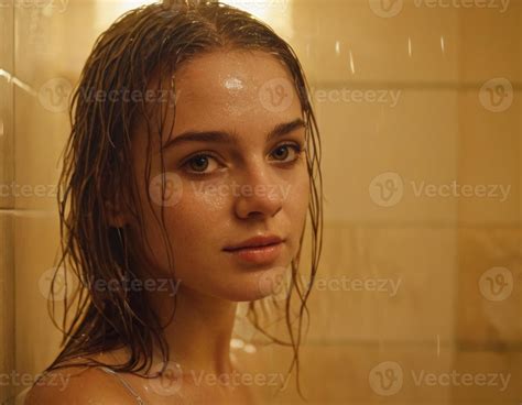 Ai Generated Image Of A Young Woman With Wet Hair In The Bathroom Ai