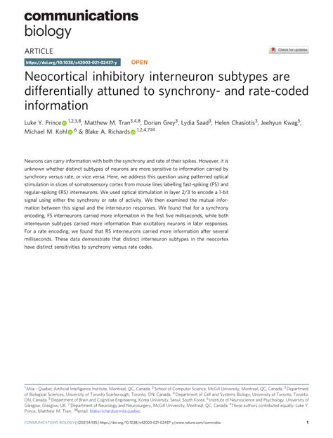 Pdf Neocortical Inhibitory Interneuron Subtypes Are Differentially