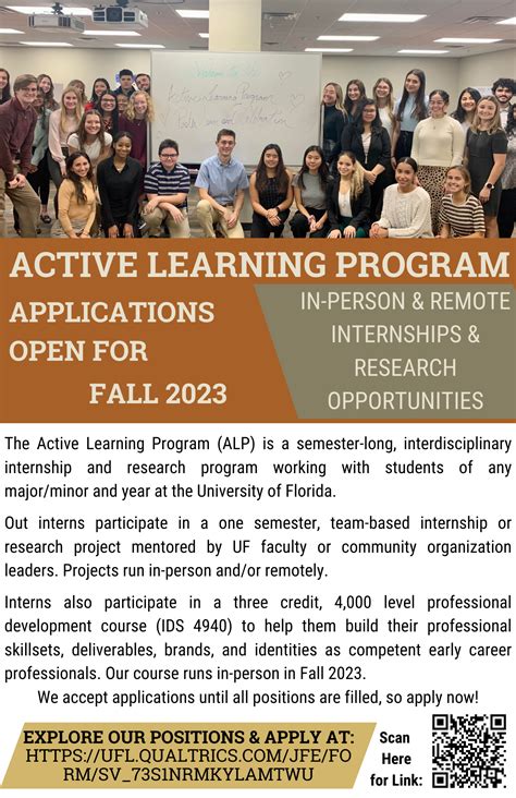 Active Learning Program Internship Now Accepting Applications Uf
