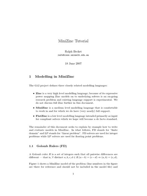 Minizinc Tutorial By Ralph Becket Pdf Array Data Structure Computer Programming