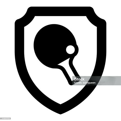 테니스 라켓과 공을 사용한 엠블럼 솔리드 아이콘 탁구 컨셉 벡터 그래픽입니다 안전 방패와 라켓 표시는 흰색 배경 스타일 모바일 또는 디자인입니다 Championship에