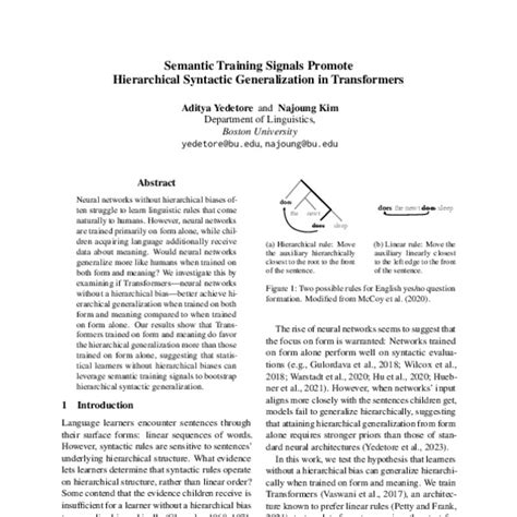 Semantic Training Signals Promote Hierarchical Syntactic Generalization In Transformers Acl