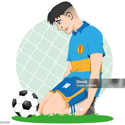 지 공 패배 앞 무릎을 꿇 고 슬픈 백인 축구 선수의 그림 제거 이상적인 스포츠 및 교육 자료 Championship에 대한 스톡 벡터 아트 및 기타 이미지 Istock