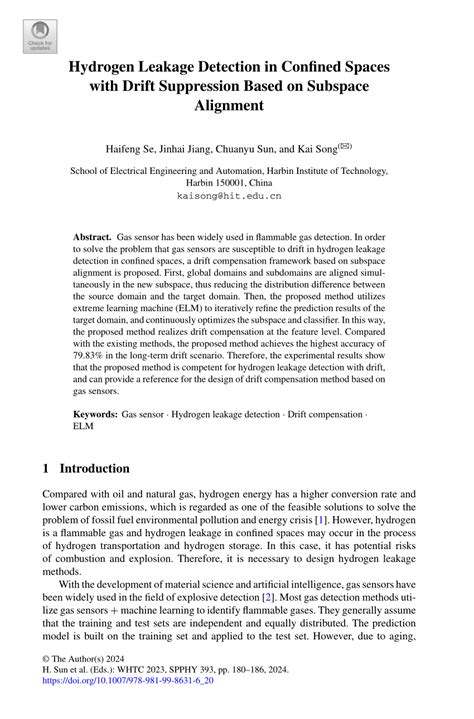 Pdf Hydrogen Leakage Detection In Confined Spaces With Drift Suppression Based On Subspace