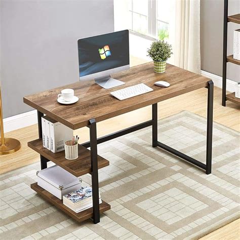 Buy FOLUBAN Computer Desk Home Office Desk With Storage Shelves On