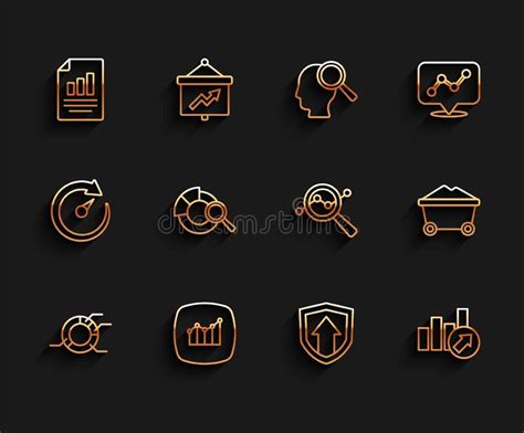 Set Line Pie Chart Infographic Financial Growth Document With Search