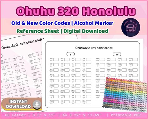 Ohuhu 320 Marker Swatch Chart Printable Color Chart Forhonolulu Set