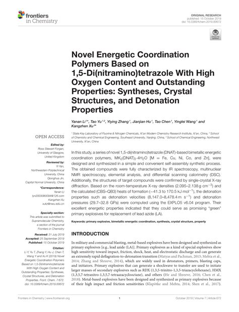 Pdf Novel Energetic Coordination Polymers Based On 15 Dinitramino