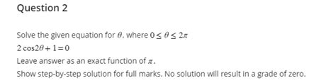 Solved Solve the given equation for θ where θ π Chegg com