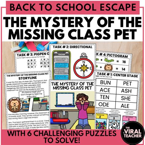 Back To School Escape Room The Missing Class Pet First Day Of School