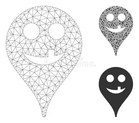 Tooth Smiley Map Marker Vector Mesh Wire Frame Model And Triangle Mosaic Icon Stock Vector