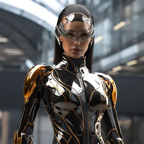 Premium Photo 3d Character Female Cyborg Athletic Metallic Skin