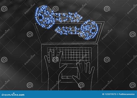 Digital Keys With Led Lights Popping Out Of Laptop Screen With U Stock