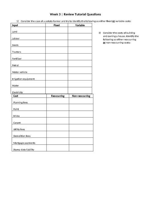Week 3 Review Tutorial Questions Week 3 Review Tutorial Questions 1