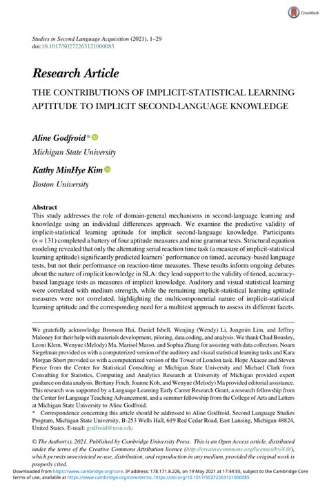 Pdf The Contributions Of Implicit Statistical Learning Aptitude To Implicit Second Language
